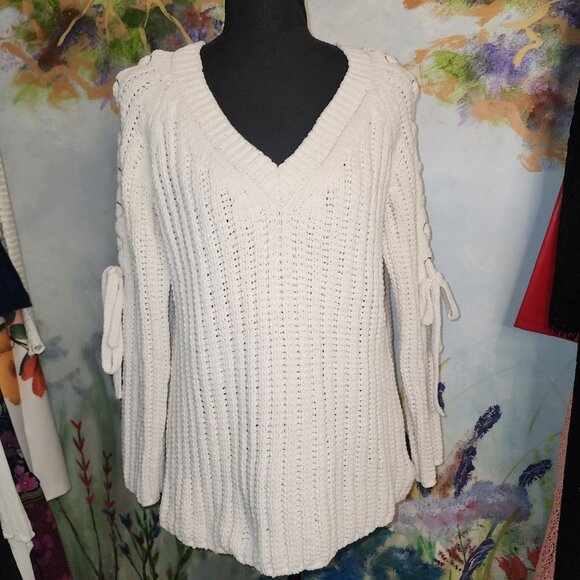 VENUS | Sweaters | Venus Soft Vneck Sweater With Laceup Arms | Poshmark